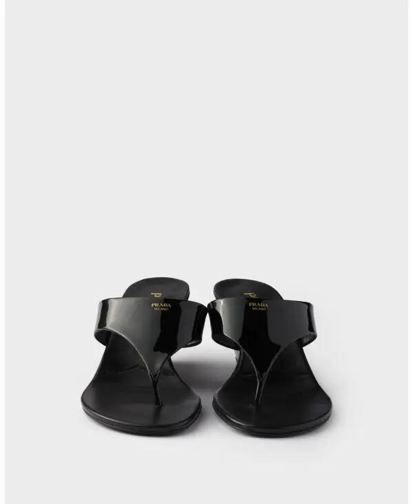 Prada Patent Leather Thong Sandals - Black