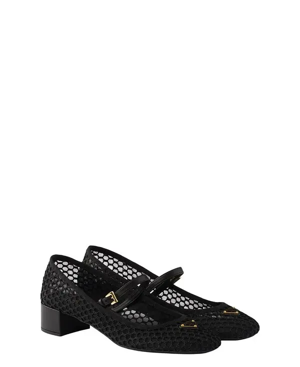Prada Low Heel Mesh Fabric Ballerinas - Black