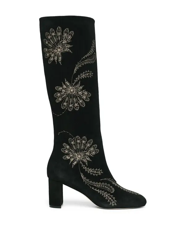 Cinq À Sept Dani Embroidered Suede Knee High Boots - Black