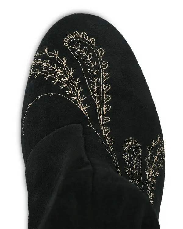 Cinq À Sept Dani Embroidered Suede Knee High Boots - Black