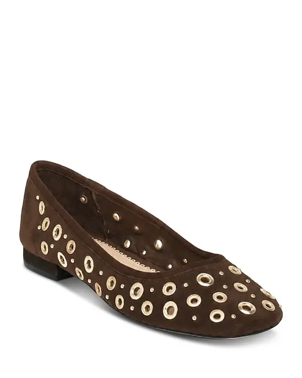 Cinq À Sept Suede Ballet Flats With Mixed Hardware - Chocolate