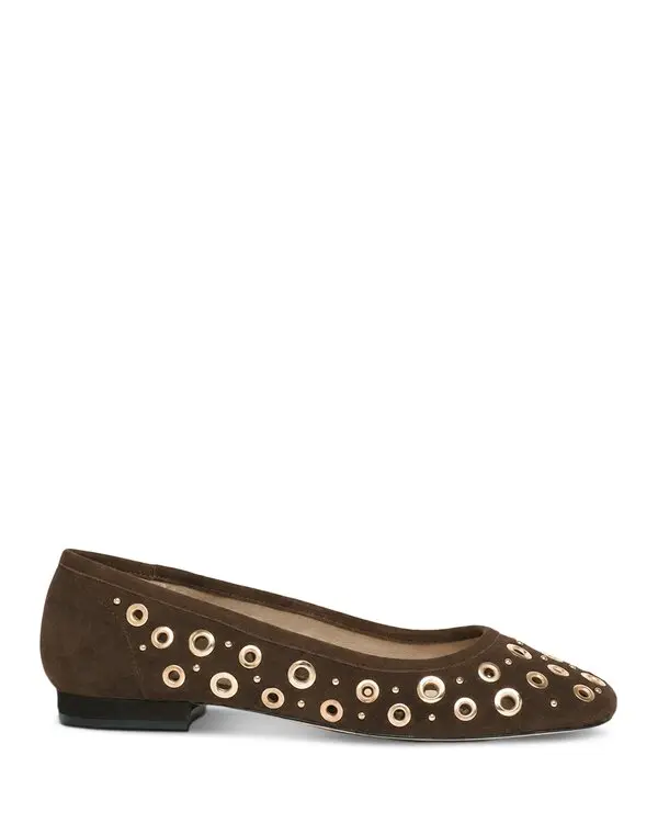 Cinq À Sept Suede Ballet Flats With Mixed Hardware - Chocolate