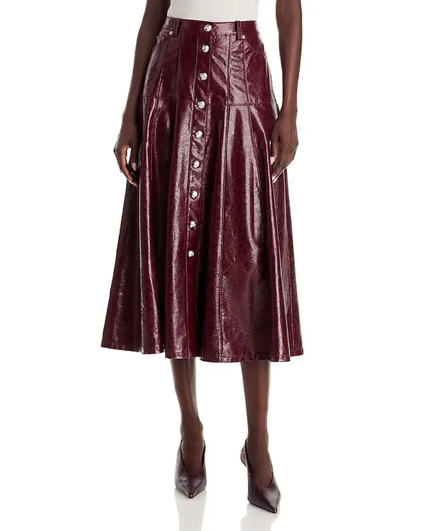 Cinq À Sept Veena Tumbled Faux Leather Midi Skirt - Black Cherry