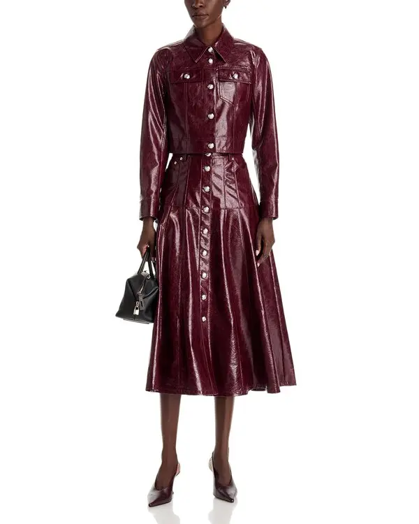 Cinq À Sept Veena Tumbled Faux Leather Midi Skirt