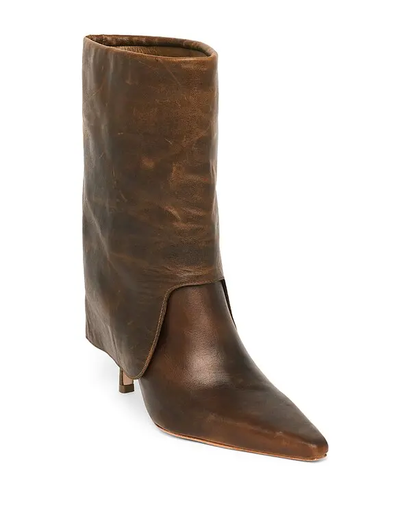 Cinq À Sept Anita Fold Over Distressed Leather Boots - Toffee