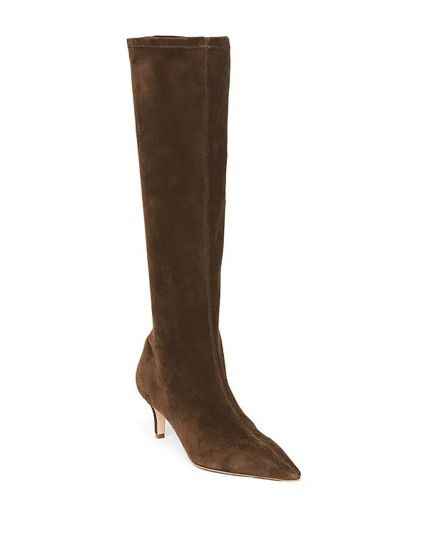 Cinq À Sept Jade Stretch Suede Knee High Boots - Chocolate