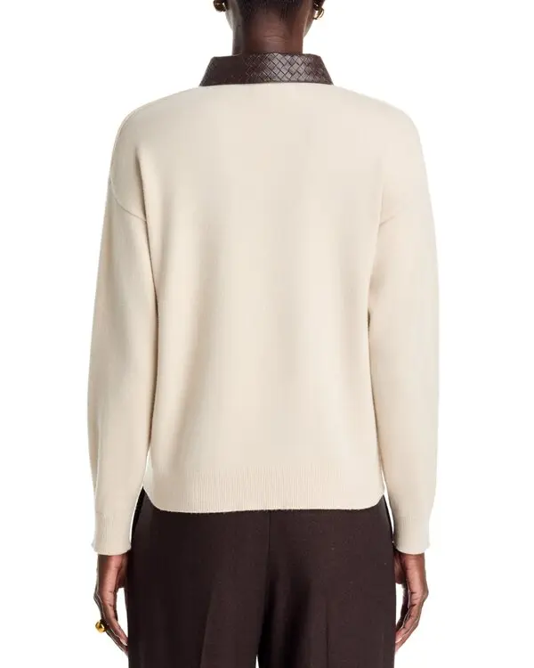 SIONI Faux Leather Collar Zip Front Jacket