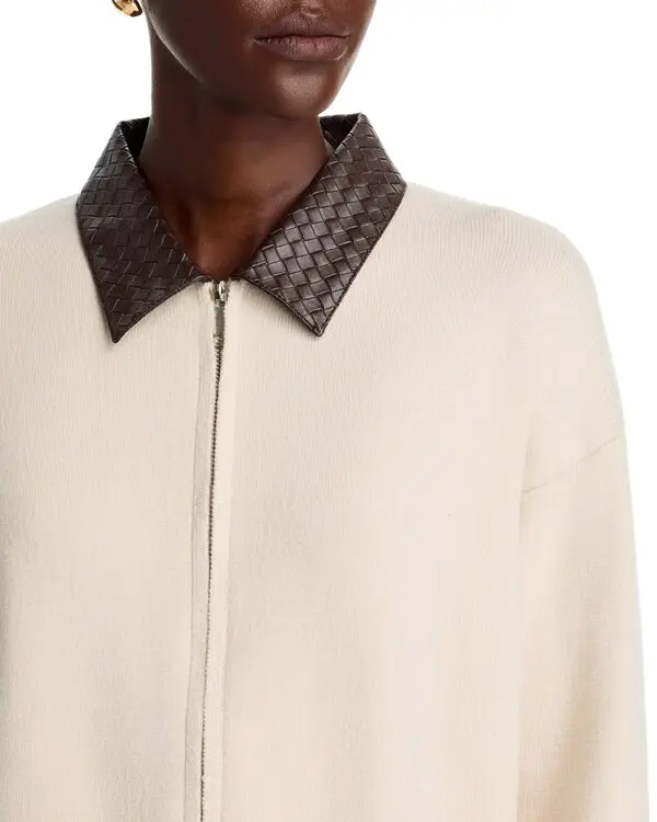 SIONI Faux Leather Collar Zip Front Jacket