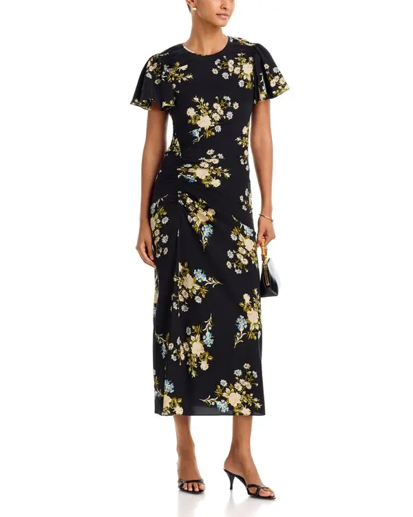 Veronica Beard Huntleigh Floral Ruched Midi Dress