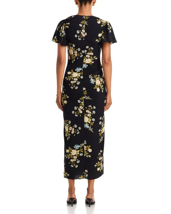Veronica Beard Huntleigh Floral Ruched Midi Dress