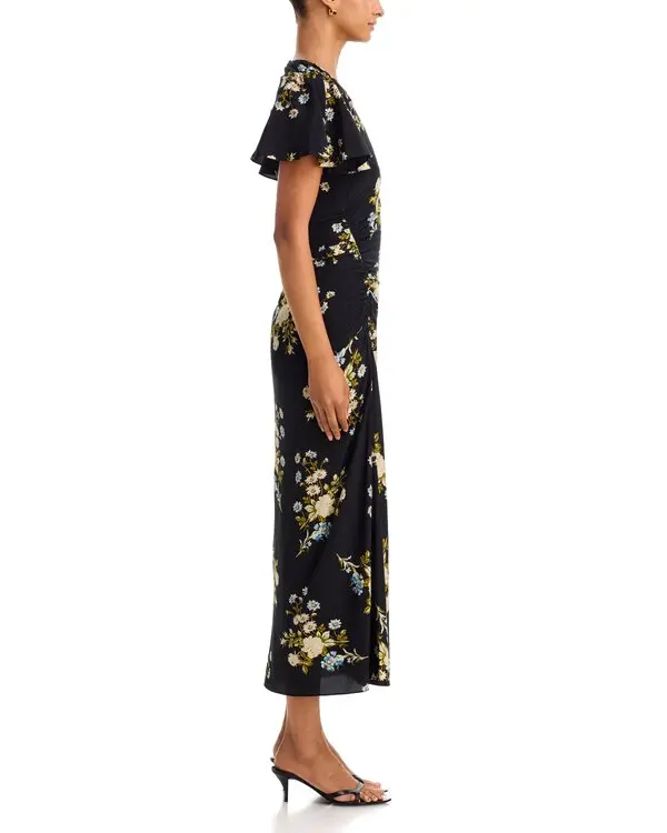 Veronica Beard Huntleigh Floral Ruched Midi Dress