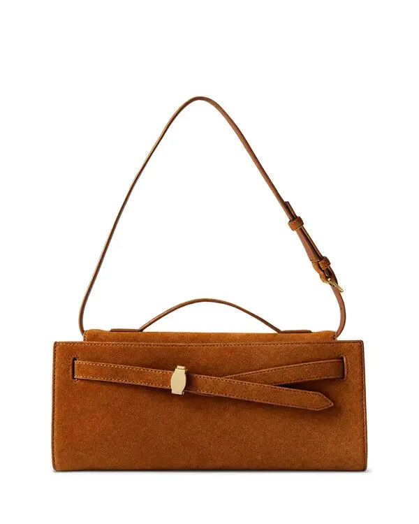Veronica Beard Suede Clutch With Top Handle - Tobacco