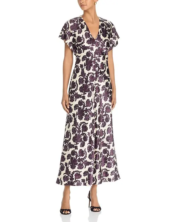 Veronica Beard Redgrave V-neck Printed Silk Blend Maxi Dress - Ecru Multi