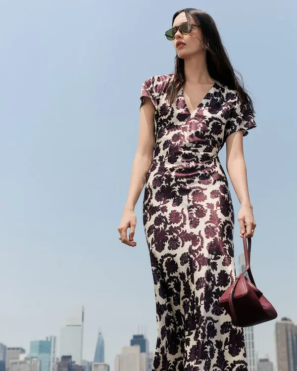 Veronica Beard Redgrave V-neck Printed Silk Blend Maxi Dress - Ecru Multi