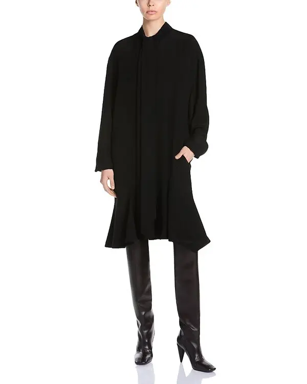 Stella McCartney Silk Bow Neck Long Sleeve Dress - Black