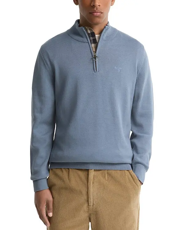 Barbour Cotton Half Zip Knit Pullover Sweater - Tarn Blue