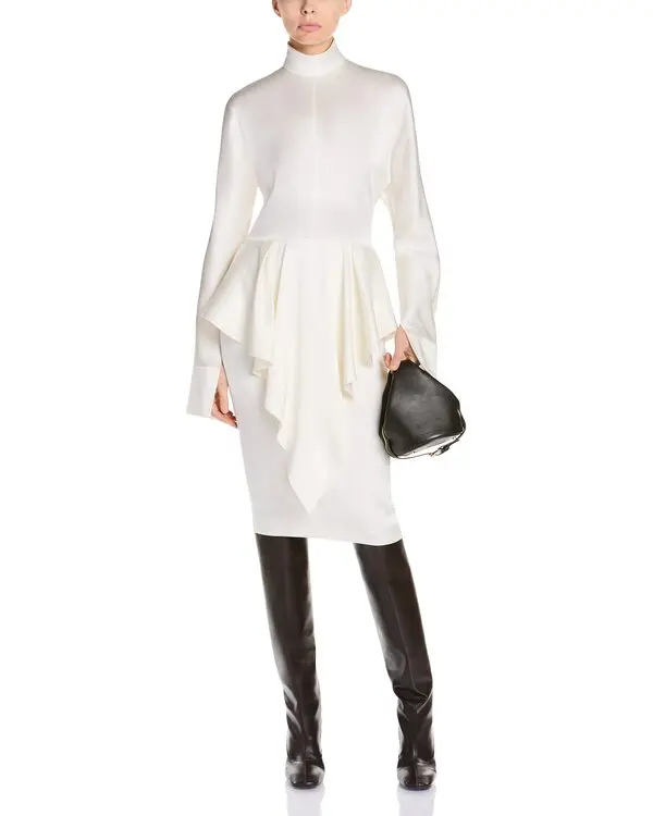 Stella McCartney High Neck Ruffle Drape Satin Midi Dress