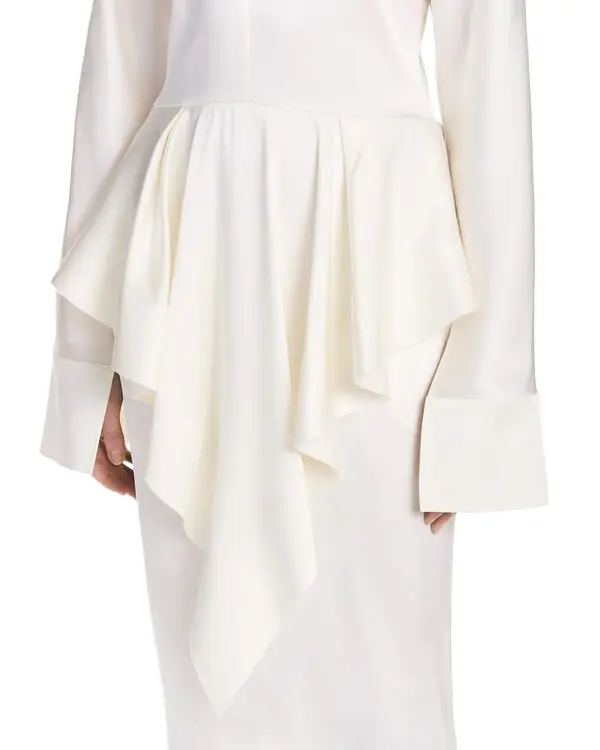 Stella McCartney High Neck Ruffle Drape Satin Midi Dress