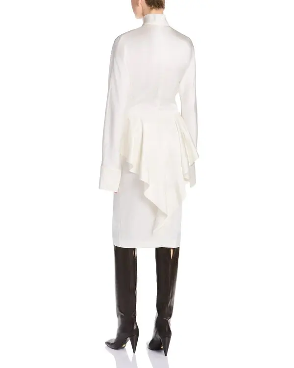 Stella McCartney High Neck Ruffle Drape Satin Midi Dress