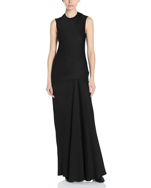 Stella McCartney Round Neck Draped Satin Gown - Black