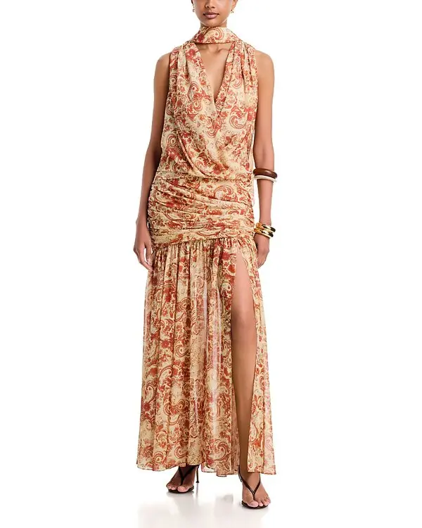 DE LA VALI Draped Scarf Neck Maxi Dress