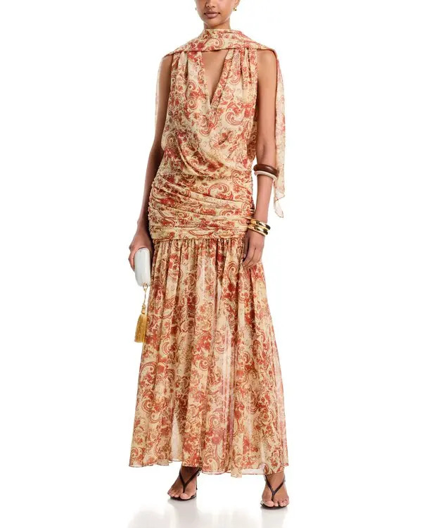 DE LA VALI Draped Scarf Neck Maxi Dress