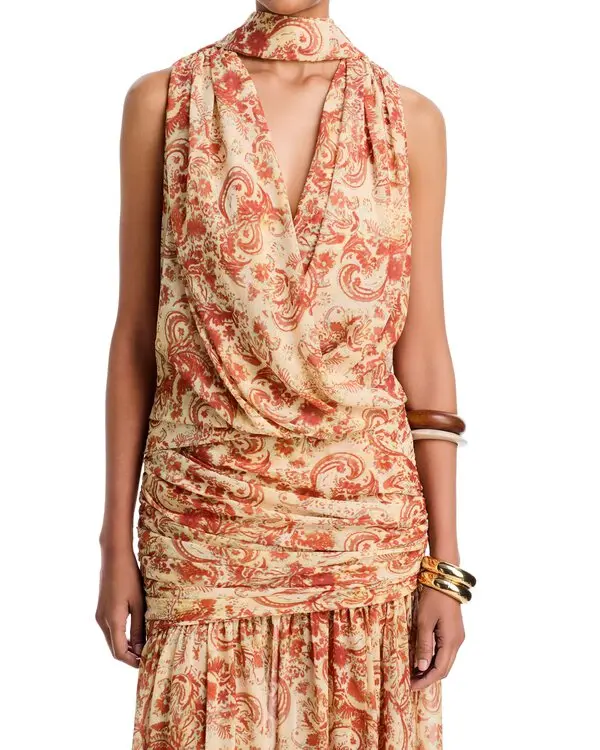 DE LA VALI Draped Scarf Neck Maxi Dress