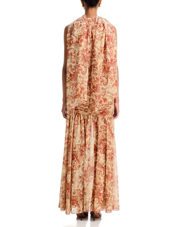 DE LA VALI Draped Scarf Neck Maxi Dress