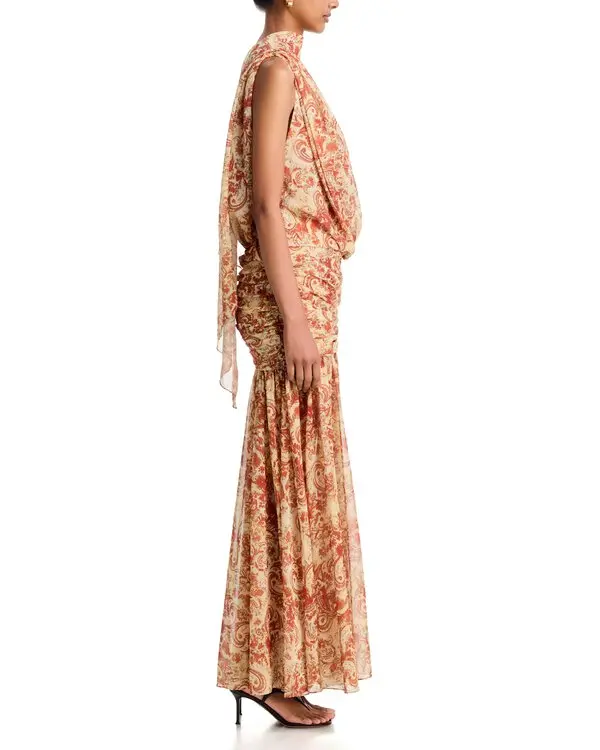 DE LA VALI Draped Scarf Neck Maxi Dress