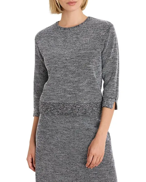 NIC+ZOE Tweed Stitch Round Neck Sweater