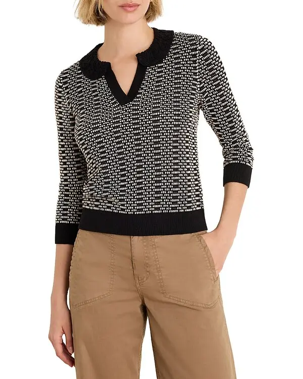 NIC+ZOE Lace Collar Geometric Print Sweater - Black Multi