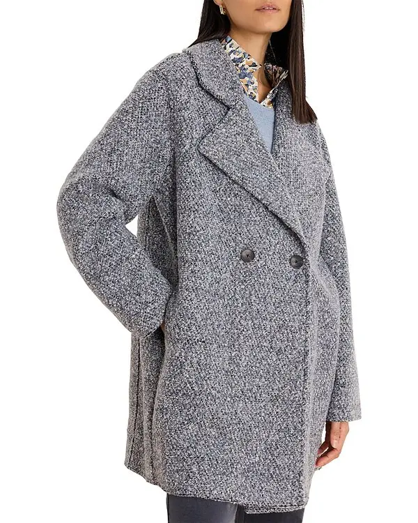 NIC+ZOE Notch Lapel Mixed Boucle Knit Peacoat