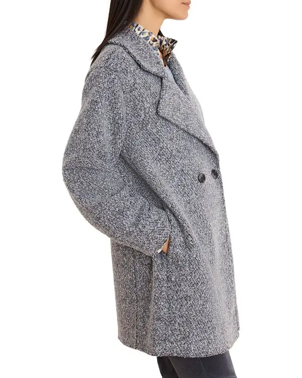 NIC+ZOE Notch Lapel Mixed Boucle Knit Peacoat