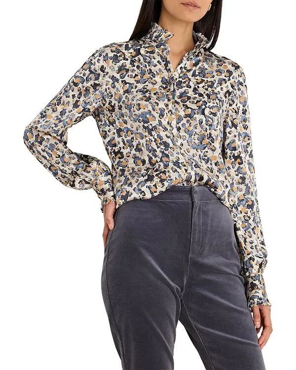 NIC+ZOE Gilded Flakes Ruffle Trim Shirt - Neutral Multi