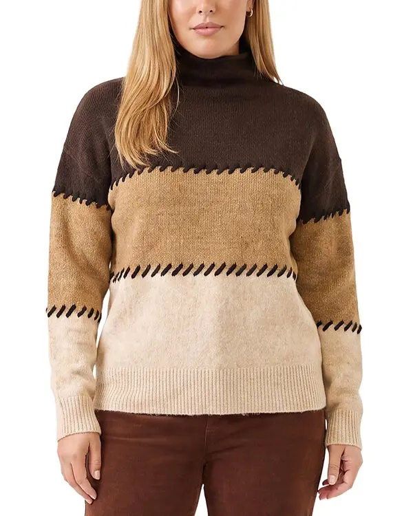 Karen Kane Whipstitched Colorblocked Sweater - Brown