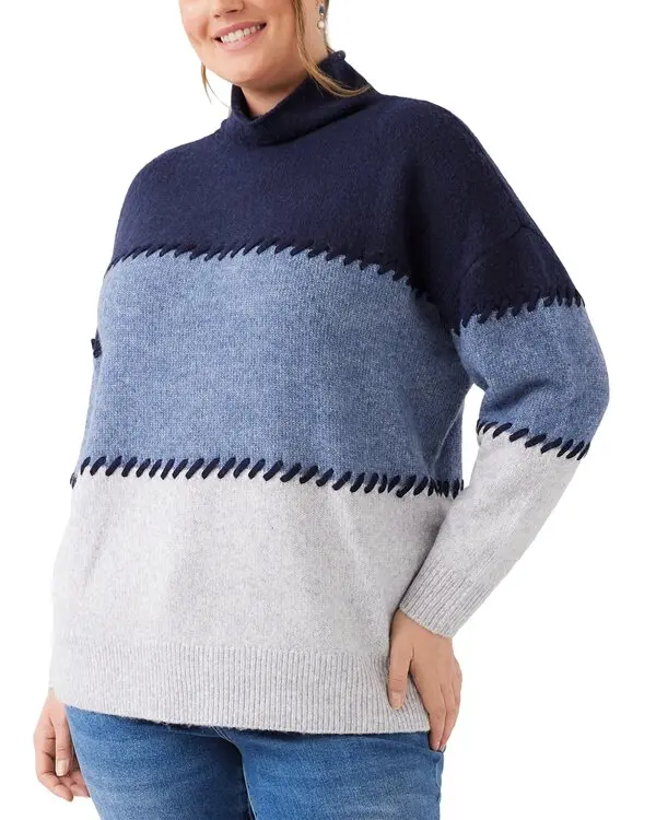 Karen Kane Whipstitched Colorblocked Sweater - Navy
