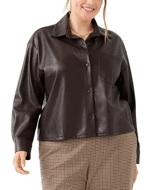 Karen Kane Faux Leather Long Sleeve Shirt - Chocolate