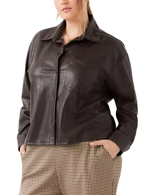 Karen Kane Faux Leather Long Sleeve Shirt
