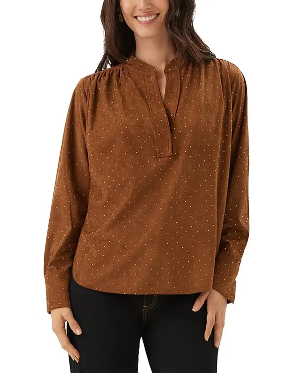 Karen Kane Faux Suede Studded Popover Shirt - Mocha