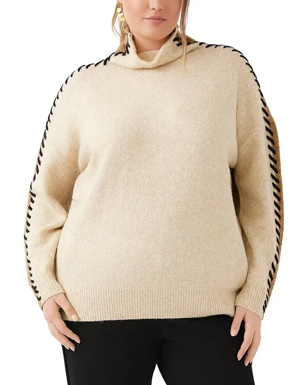 Karen Kane Whipstitched Colorblocked Sweater - Oat/ Camel