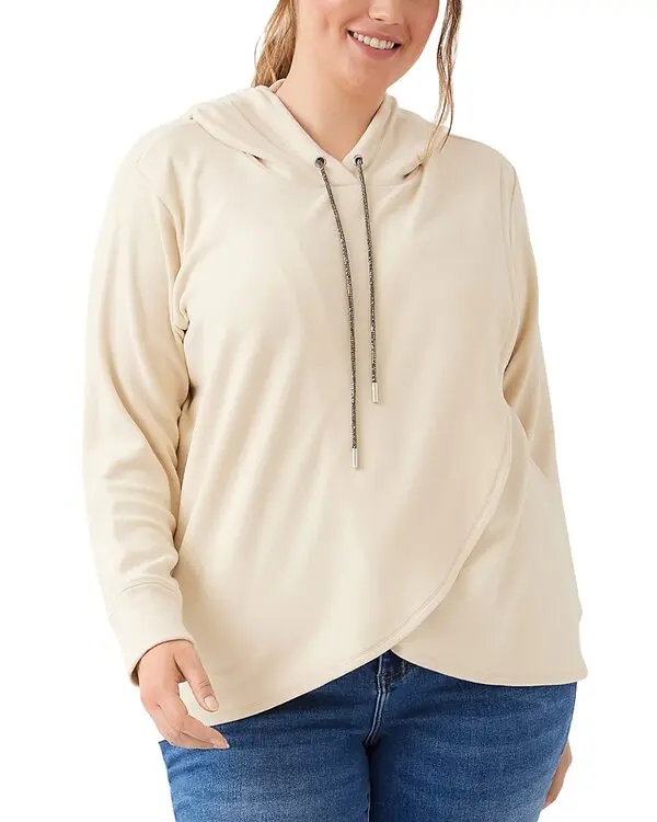 Karen Kane Rhinestone Drawstring Crossover Sweatshirt - Ecru
