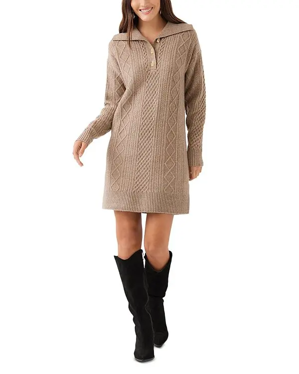 Karen Kane Cable Knit Collared Sweater Dress - Wheat