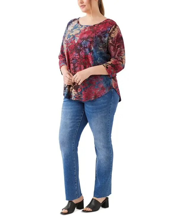 Karen Kane Plus Tie Dyed Burnout Shirttail Top
