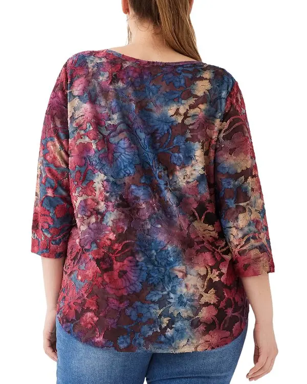 Karen Kane Plus Tie Dyed Burnout Shirttail Top