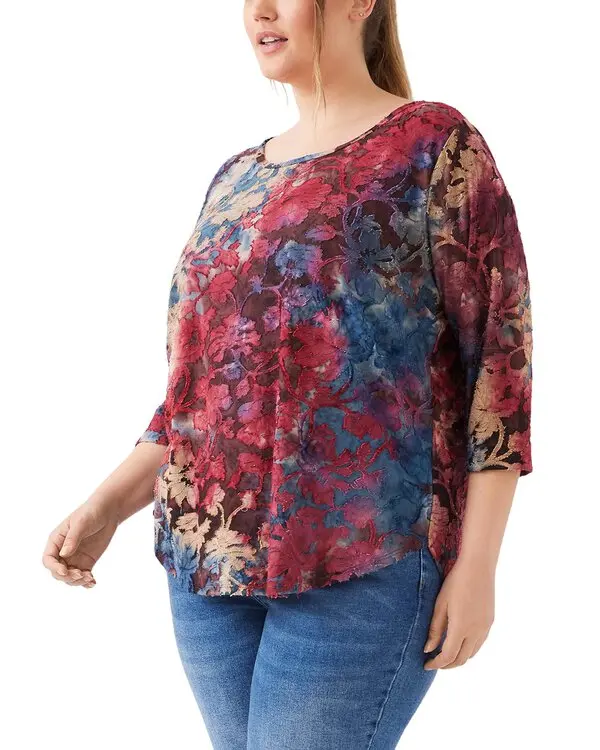 Karen Kane Plus Tie Dyed Burnout Shirttail Top
