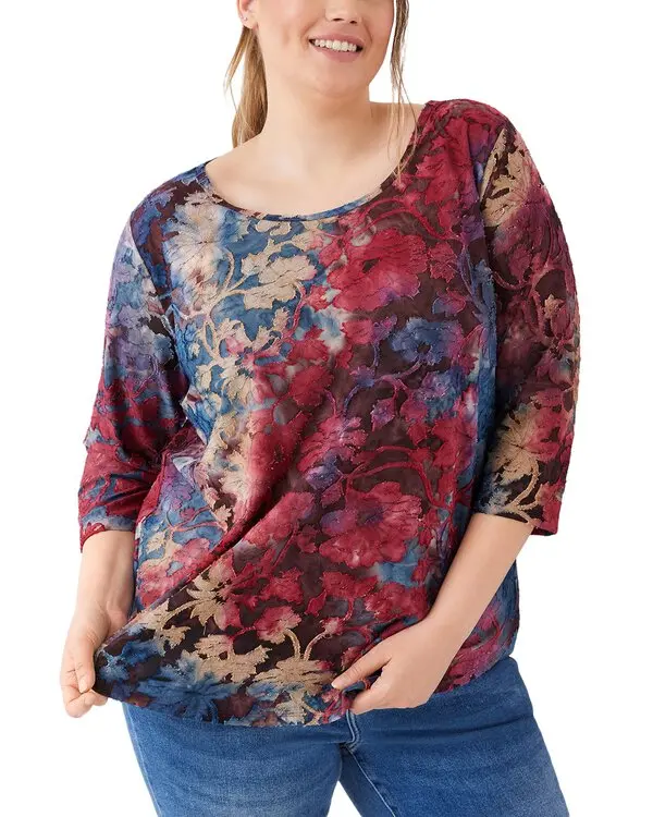 Karen Kane Plus Tie Dyed Burnout Shirttail Top