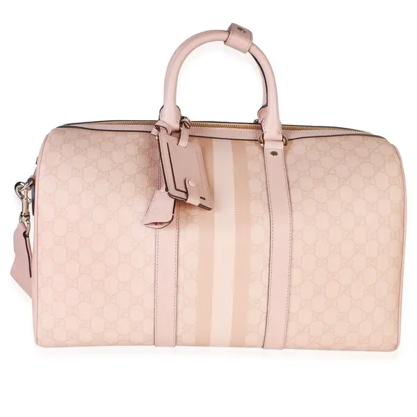 Gucci Rose Gg Supreme Dollar Calfskin Web Savoy Duffle Bag - Pink
