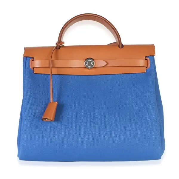 Hermès Herbag Zip Retourne 31 Pm Toile Vache Hunter Bag - Blue