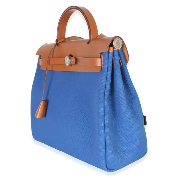 Hermès Herbag Zip Retourne 31 Pm Toile Vache Hunter Bag - Blue
