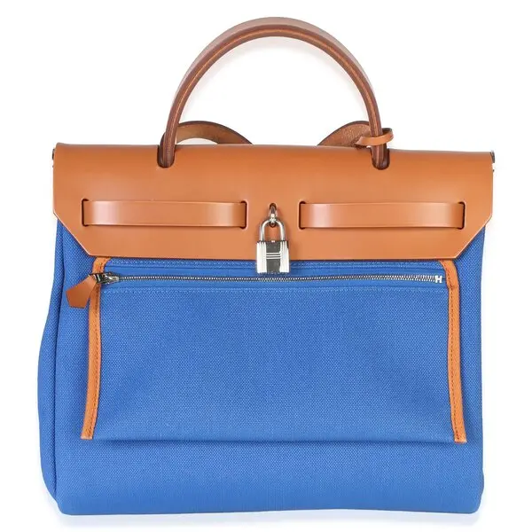 Hermès Herbag Zip Retourne 31 Pm Toile Vache Hunter Bag - Blue